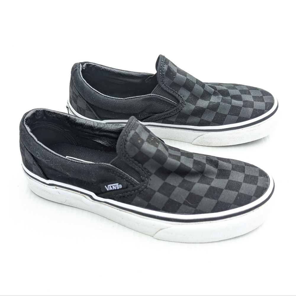 Vans Black Checkerboard Canvas Slip-On Skate Shoes Sn… - Gem